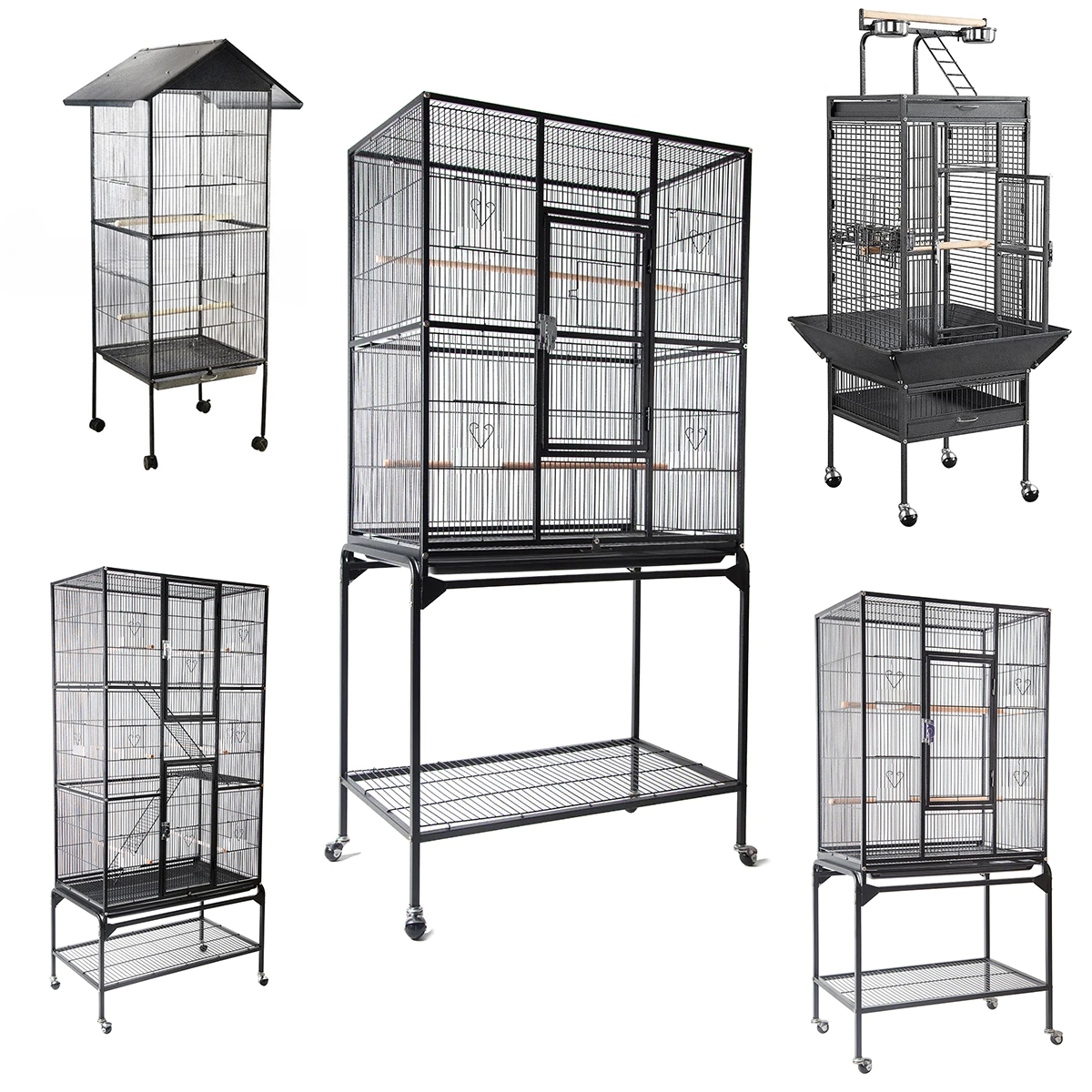 Rolling Large Bird Cage Cockatiel Conure Aviary w/Detachable stand Sto ...
